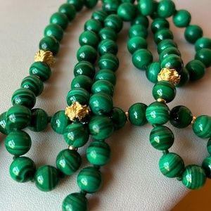 Jewelry | Vintage 14k Gold Green Malachite Beads Continues Necklace 3 ...